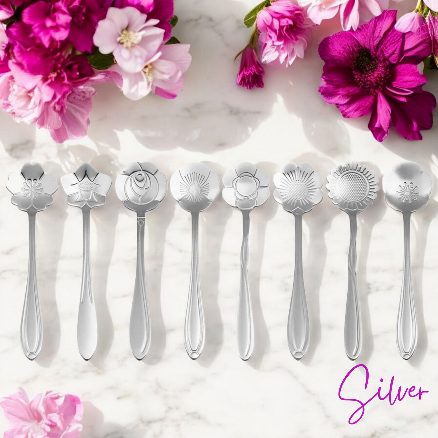 Dainty Flower Teaspoon Set - 8 Floral Teaspoons - 5 in | Trove of Tea