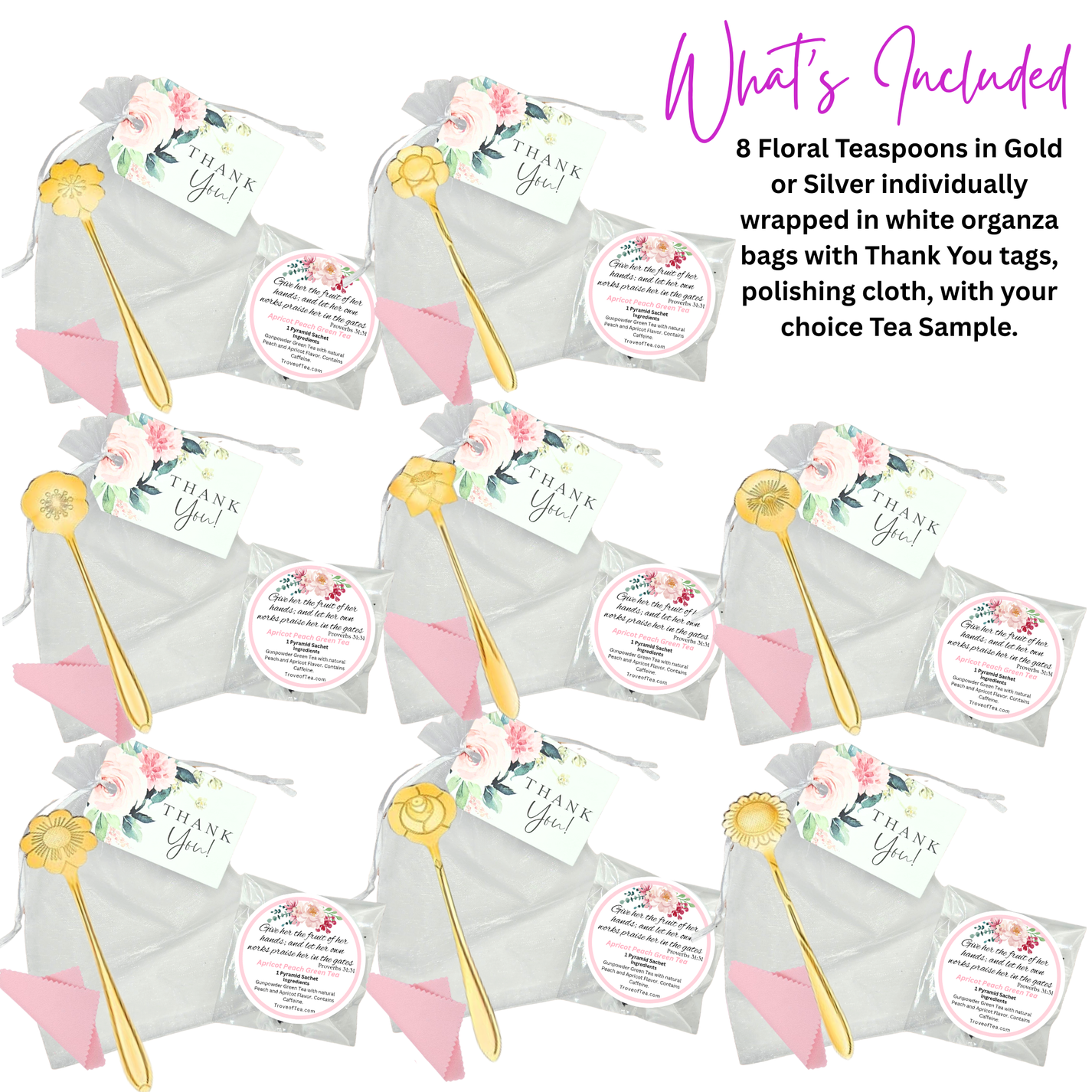 Dainty Flower Teaspoon Favors - 8 Floral Teaspoons - 5 in | Trove of Tea